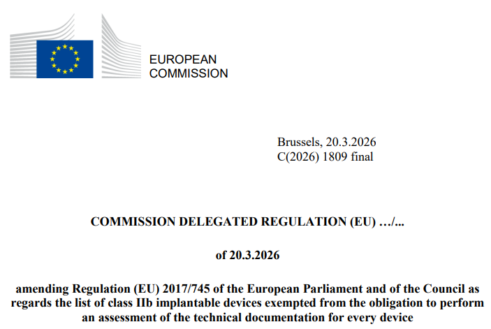 C(2026) 1809 expands the list of Class IIb implantable devices exempt ...